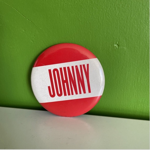 Other | Vintage Johnny Election Metal Name Tag Pin Large Round 35 ...